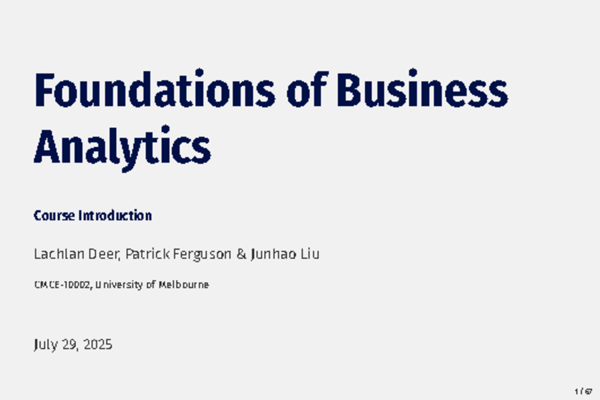 Foundations of Business Analytics (BUSN101) Course Introduction and Overview - Studocu