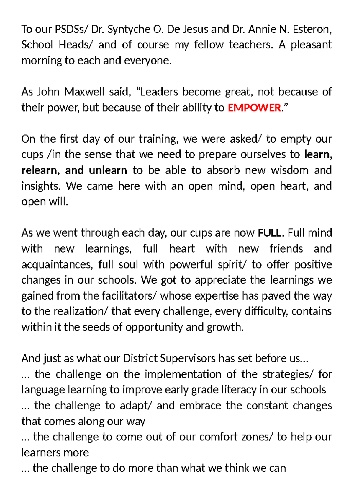 PSDS Training Reflection: Embracing Challenges and Growth - Studocu