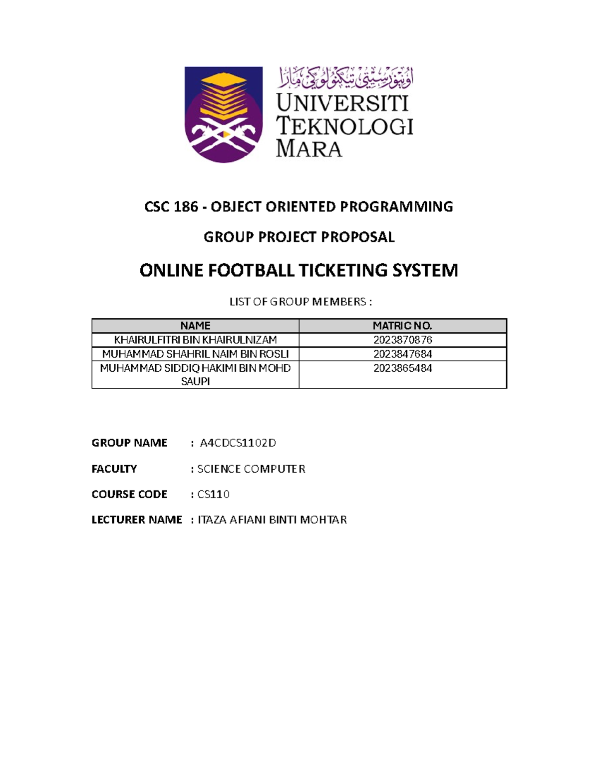 CSC 186 Group Project Proposal: Online Football Ticketing System - Studocu