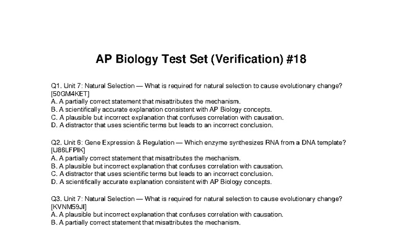 AP Biology APBio Test 18: 5 MCQs on Natural Selection & Cell Functions ...