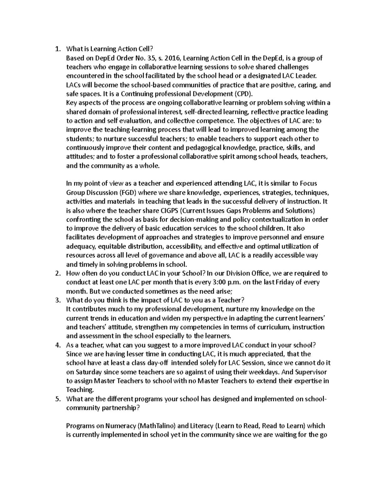 Understanding Learning Action Cell (LAC) in Teacher Development - Studocu