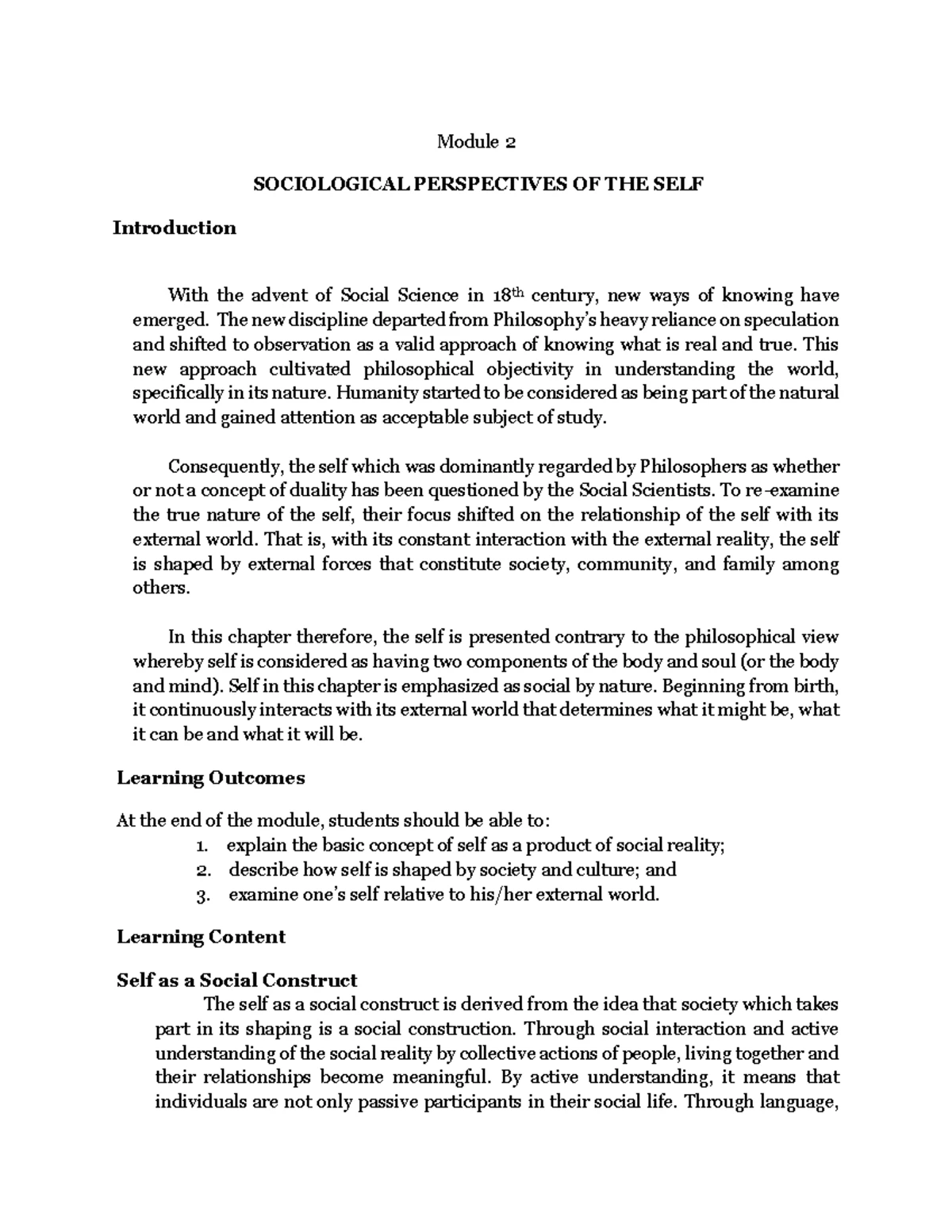Module 4- Psychological Perspectives OF THE SELF - Module 4 ...