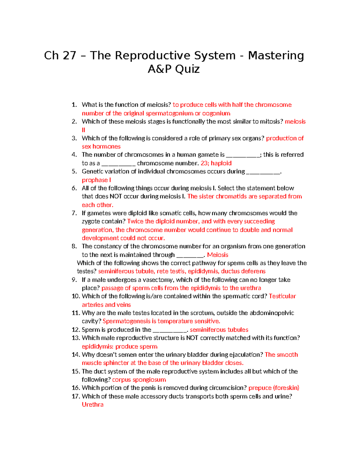 A&P Mastering Quiz Notes for Ch 27: The Reproductive System - Studocu