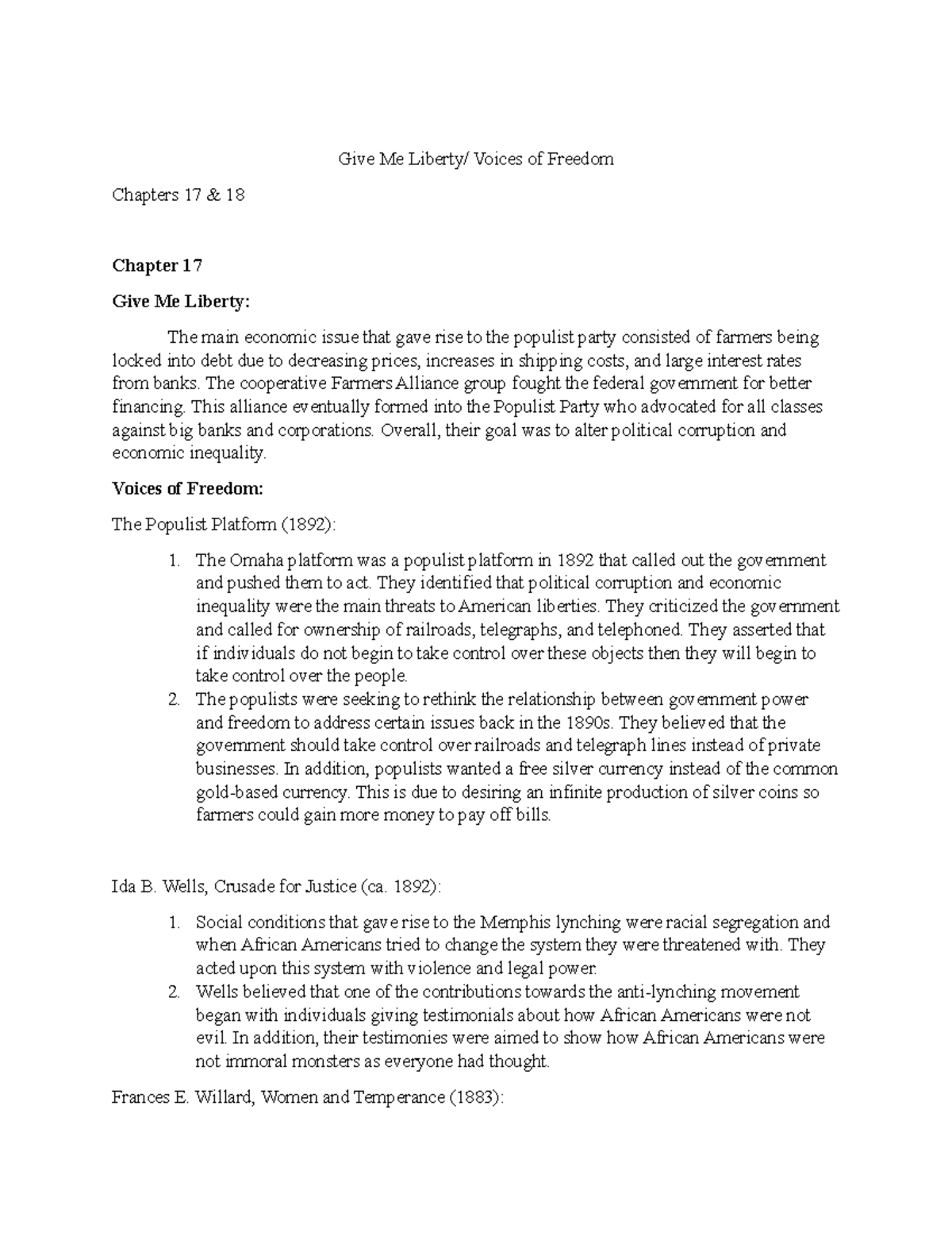 Chapter 17 and 18 (HIST) - Give Me Liberty/ Voices of Freedom Chapters ...