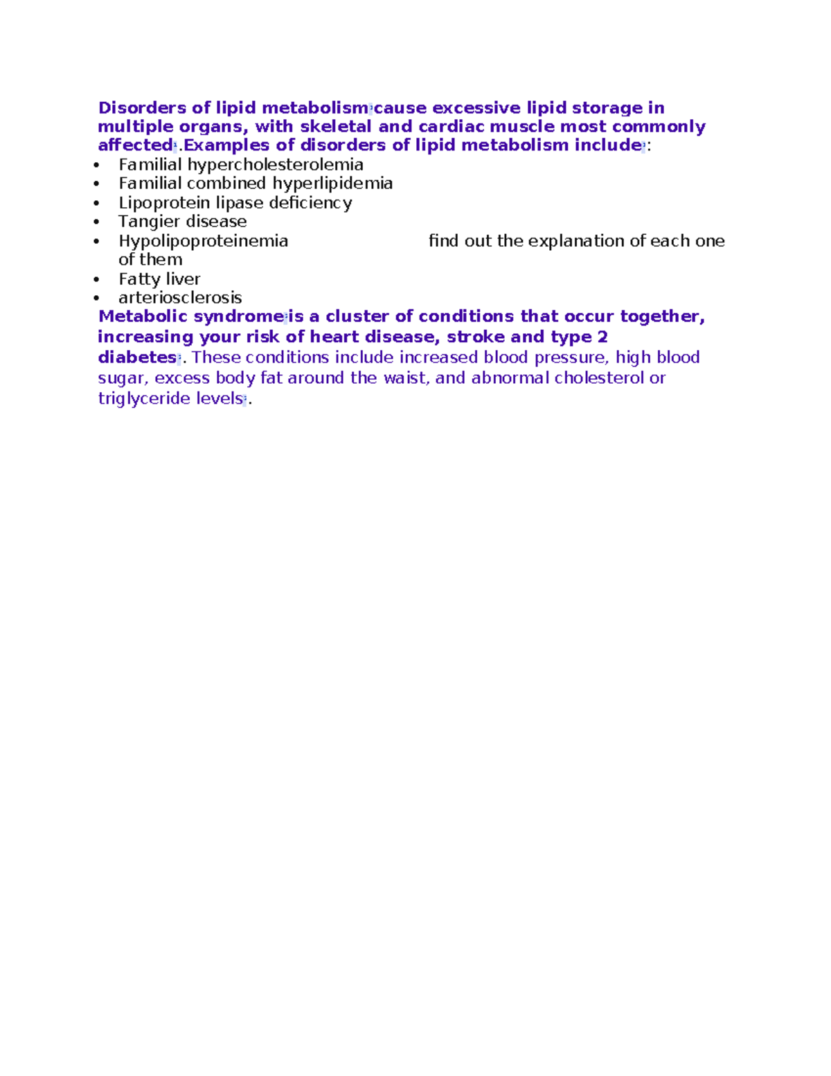 Disorders of Lipid Metabolism: Causes & Examples (BIO 101) - Studocu
