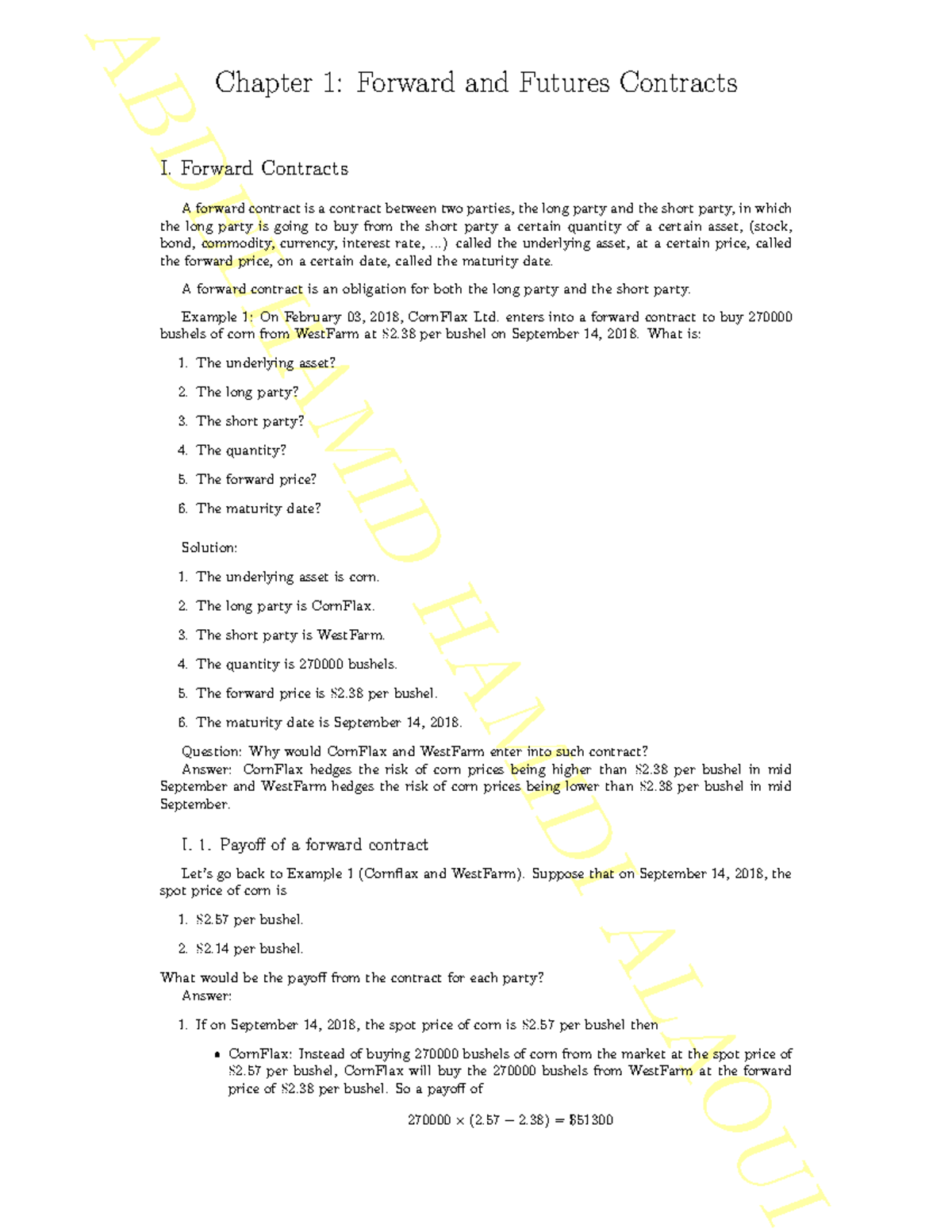 D AB Chapter 1: Forward Contracts Overview and Examples - Studocu