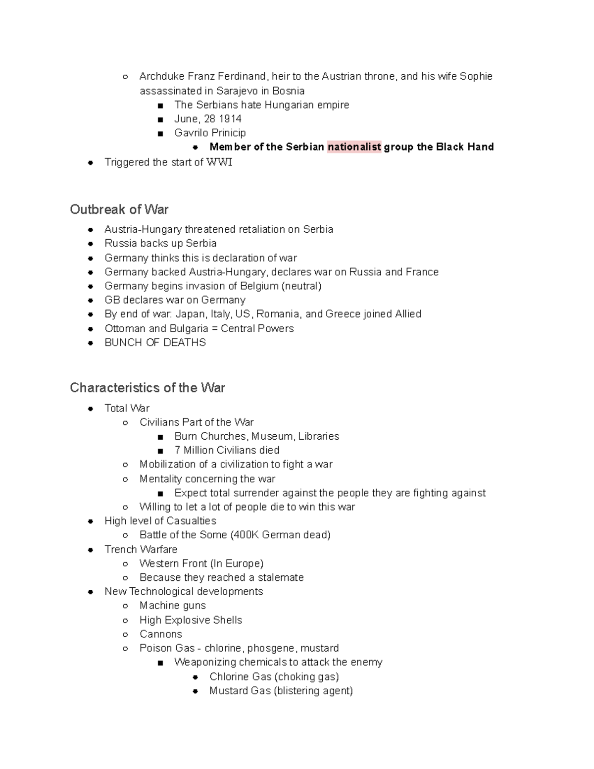 Notes 9 - Archduke Franz Ferdinand, heir to the Austrian throne, and ...