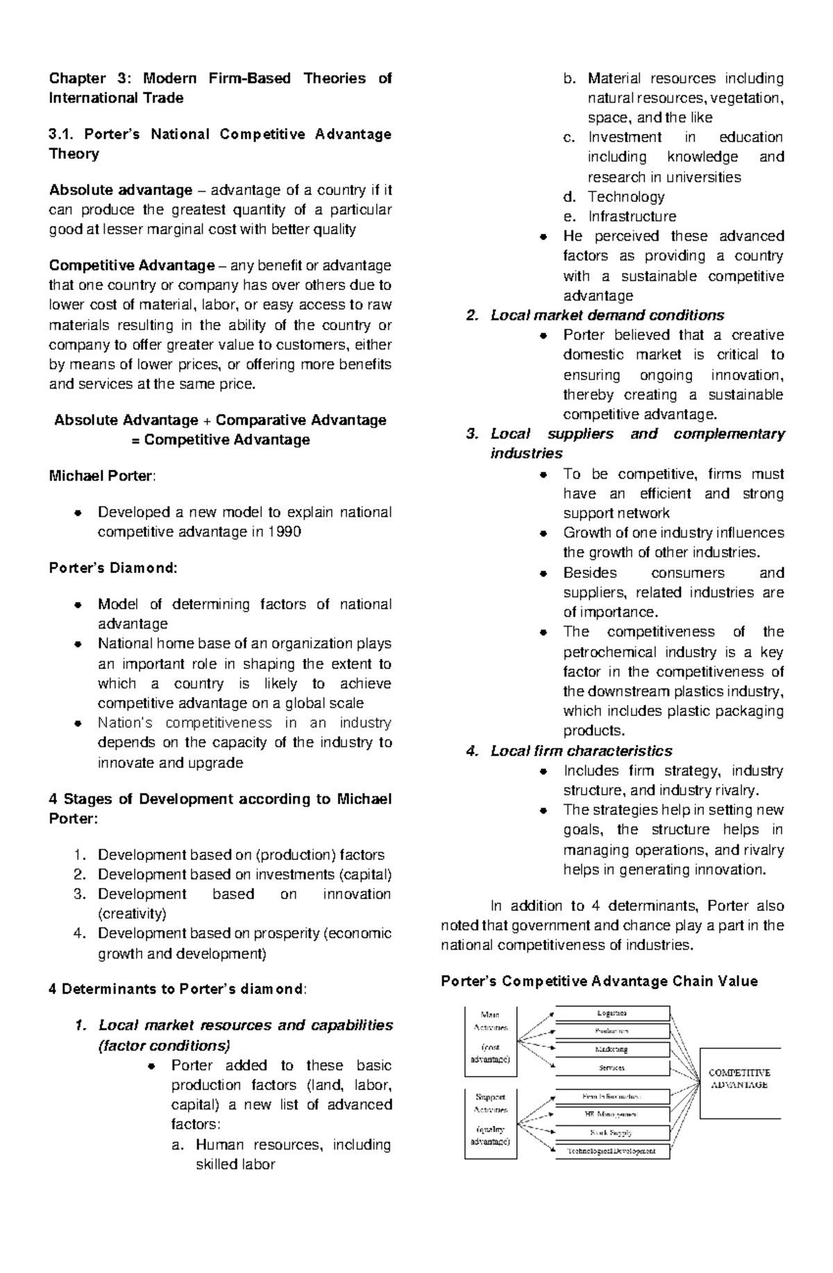 Modern Firm-Based Theories - Porter’s National Competitive Advantage ...