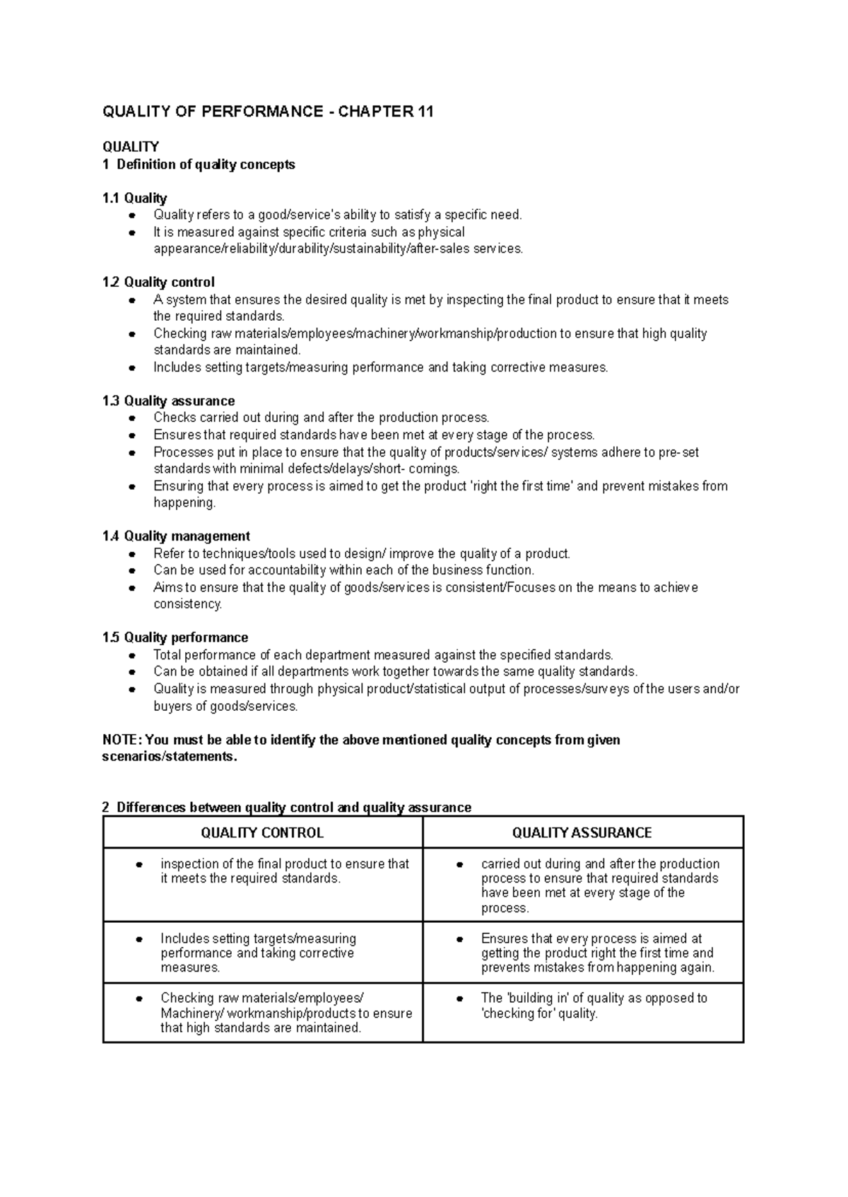 BS Quality of Performance - Chapter 11 Notes - Studocu