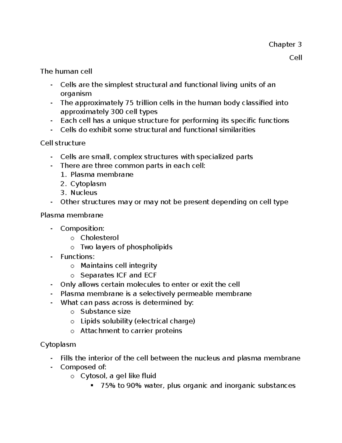 Chapter 3: Cell Structure and Functions in Human Cells - Studocu