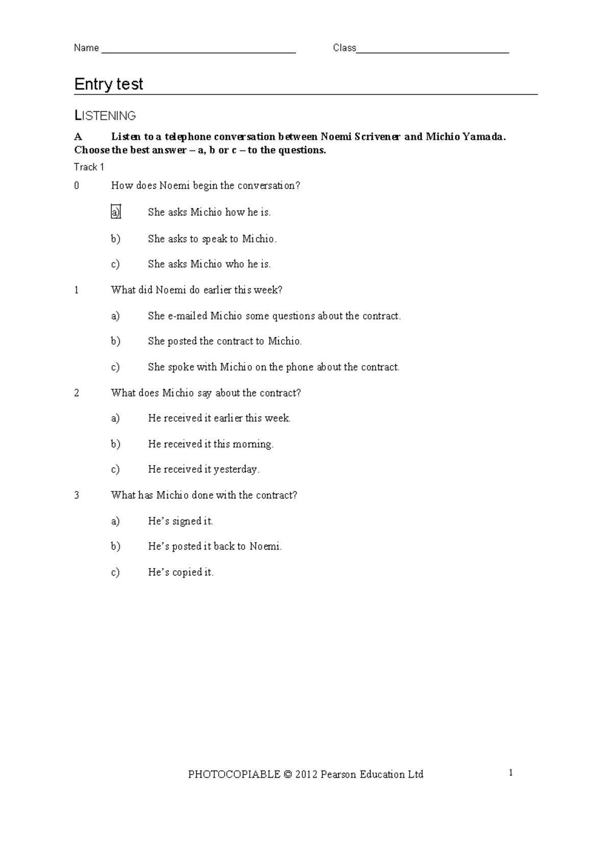 Listening Test 2: Pre-Intermediate Level Exercises - Studocu