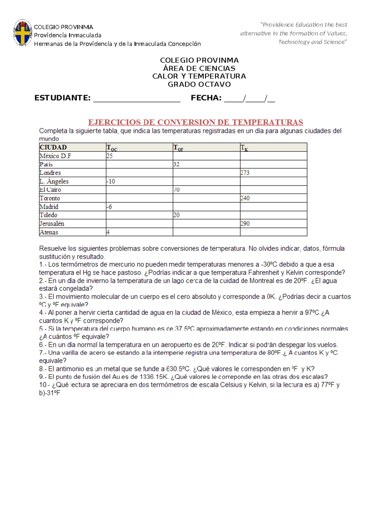 Ejercicios DE Conversion DE Temperaturas - Química general ...