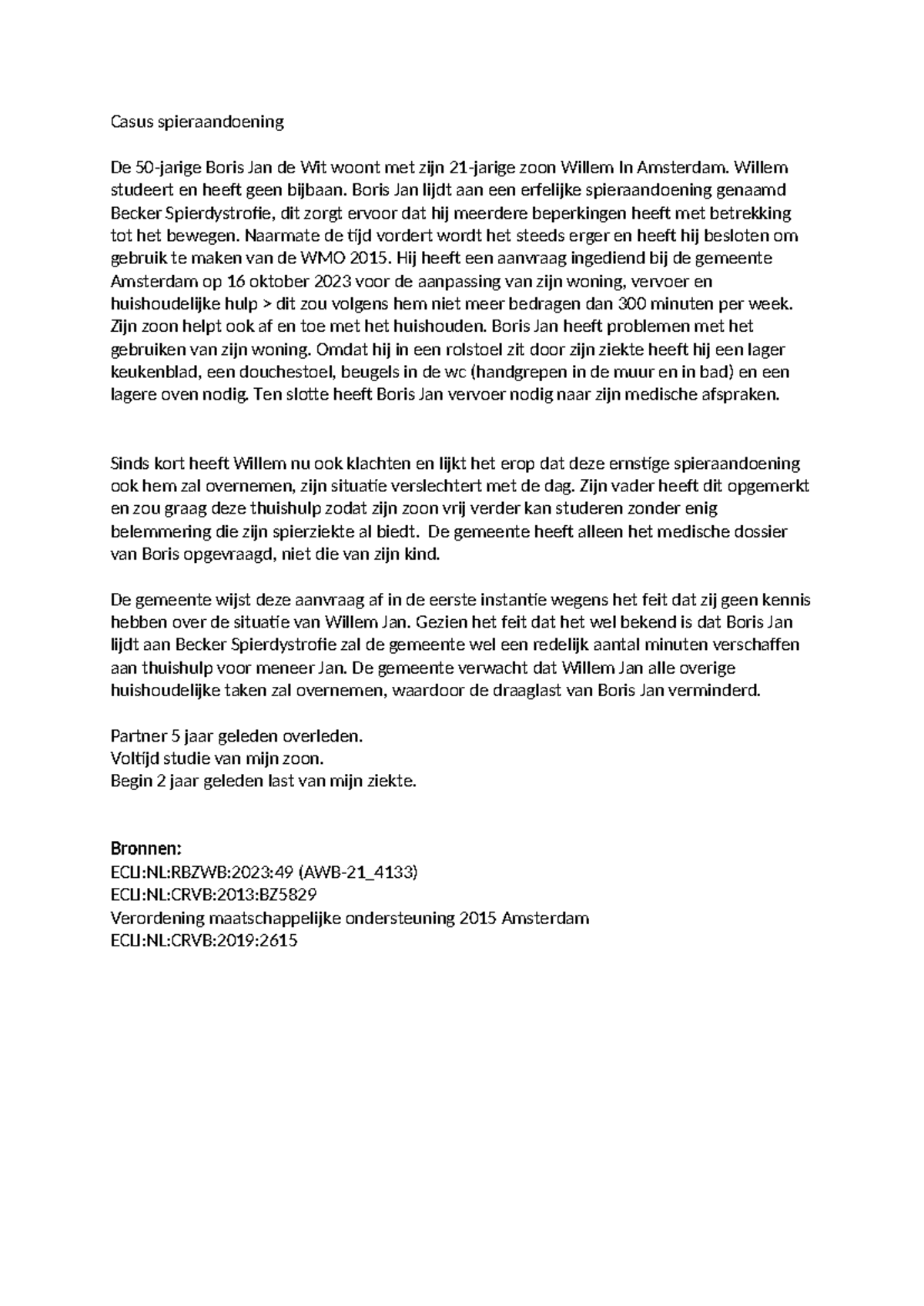Casus over Becker Spierdystrofie en WMO 2015 aanvragen - Studeersnel