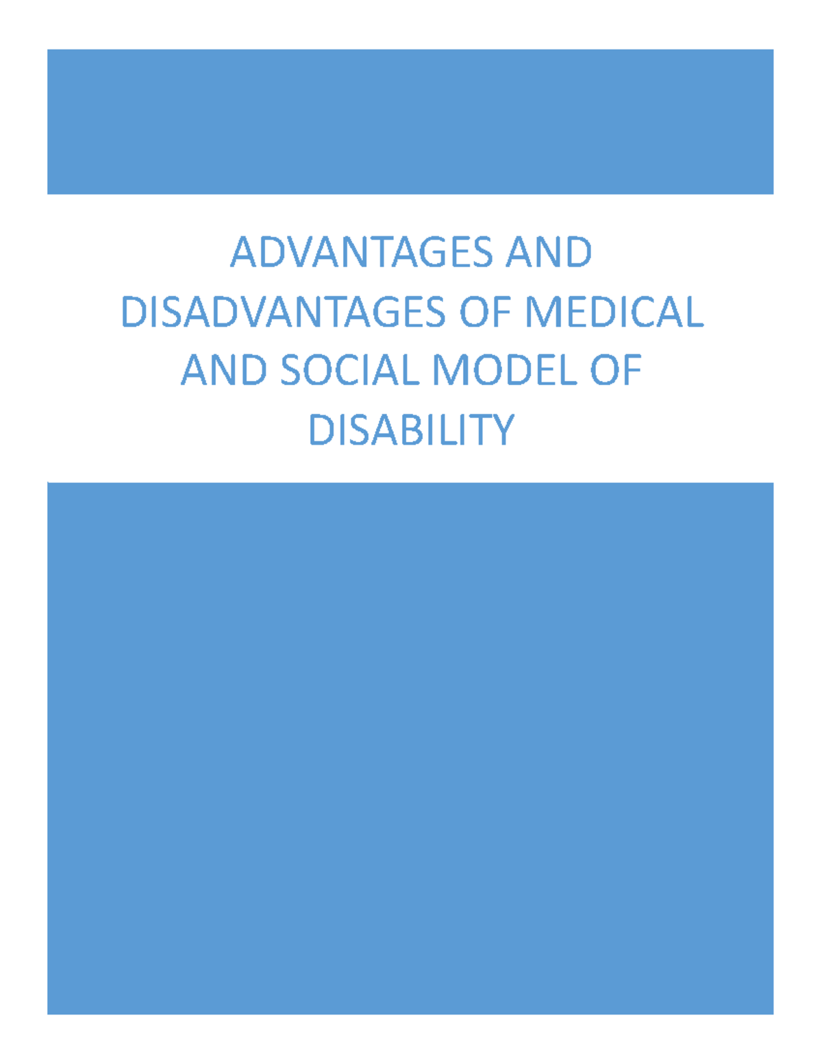 Advantages and Disadvantages of Medical and Social Models of Disability ...