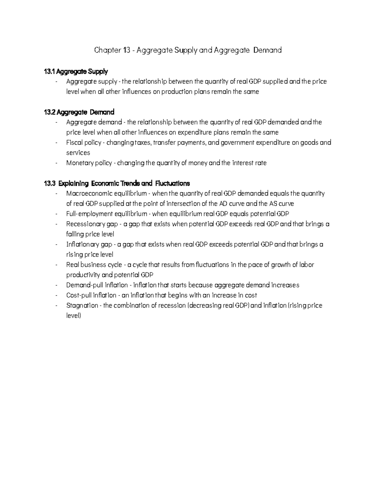 Chapter 13 - Aggregate Supply and Aggregate Demand - Studocu