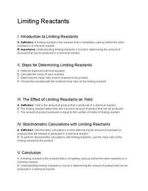 Limiting Reactants - Study Notes & Assignments - Studocu