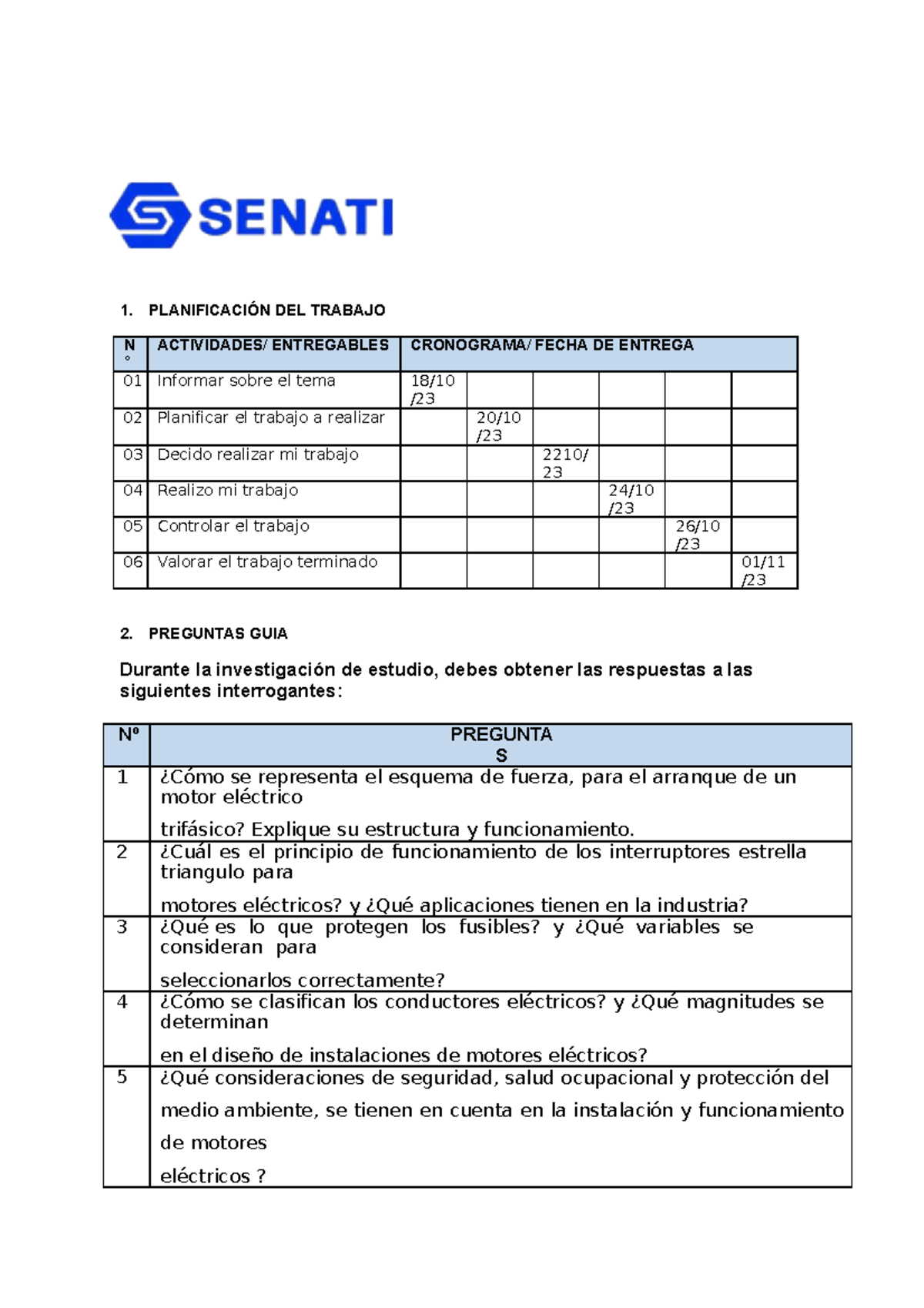 Electricidad para Mantenimiento: Entregable 2 - Planificación y Preguntas - Studocu