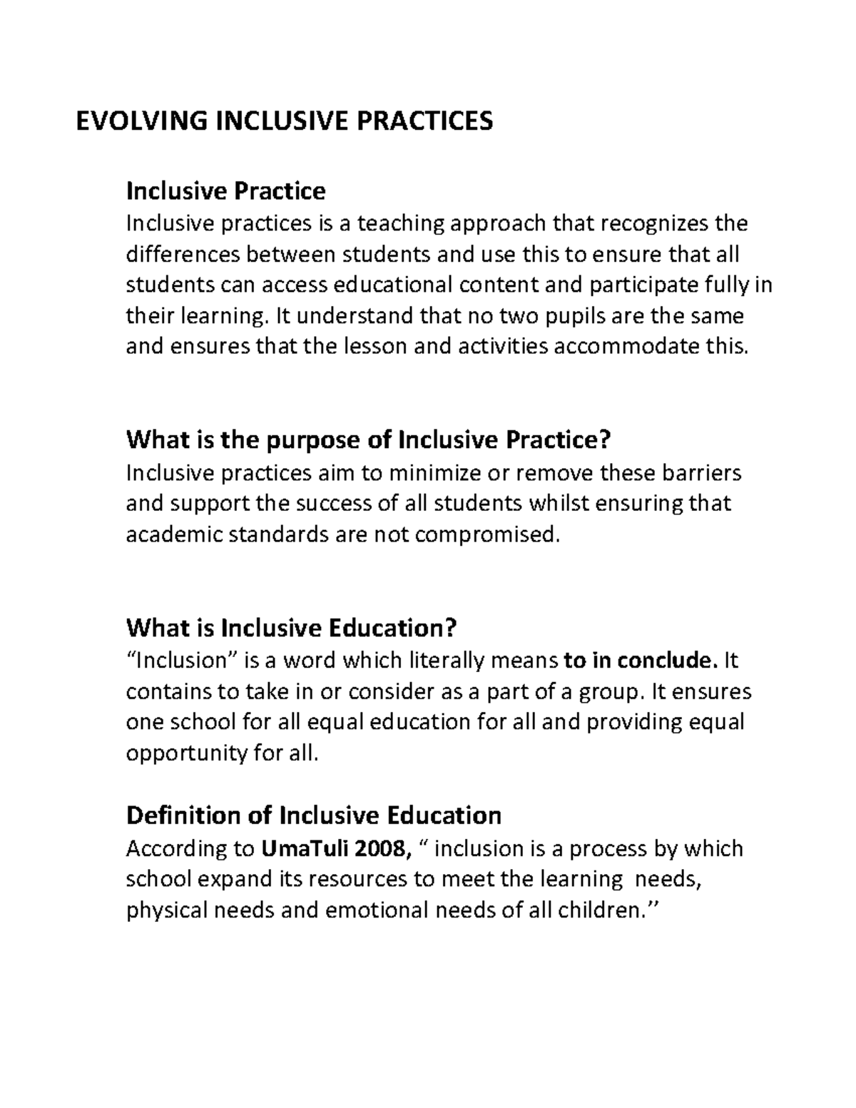 Evolving Inclusive Practices - EVOLVING INCLUSIVE PRACTICES Inclusive Practice Inclusive ...