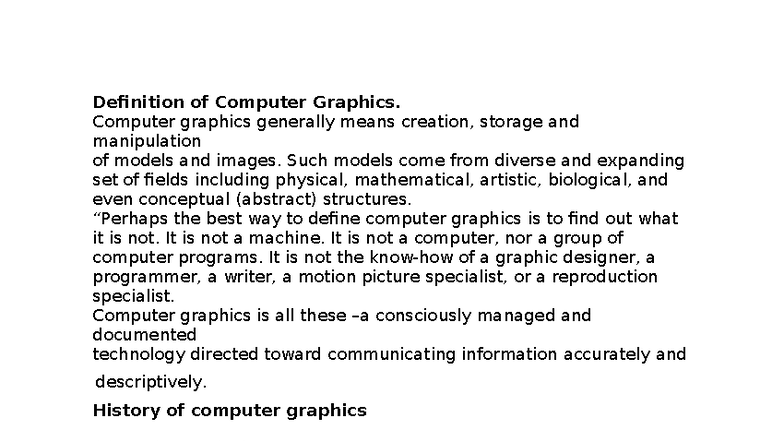Computer Graphics Overview: Definition, History, and Applications - Studocu
