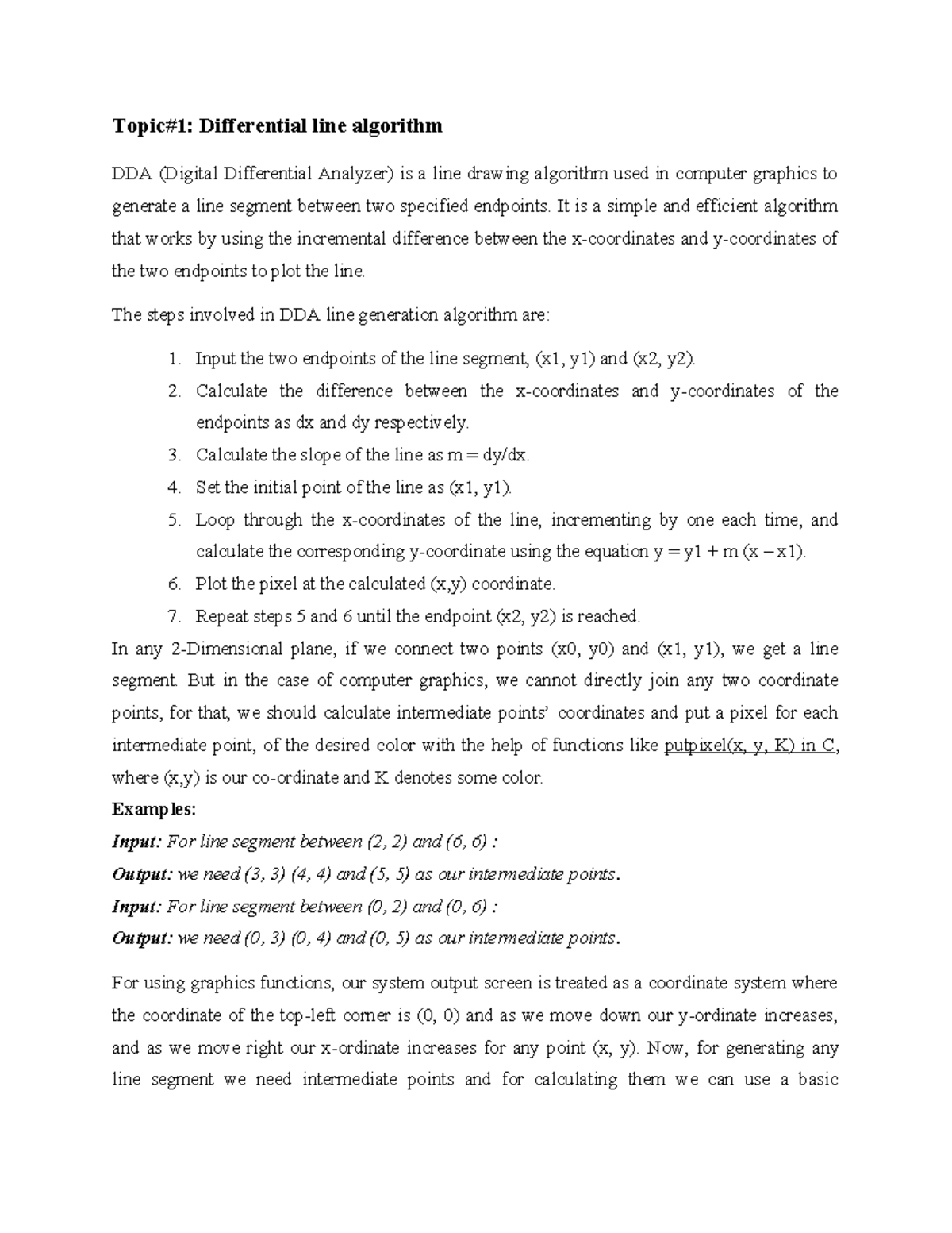 Computer Graphics - Topic#1: Differential line algorithm DDA (Digital ...