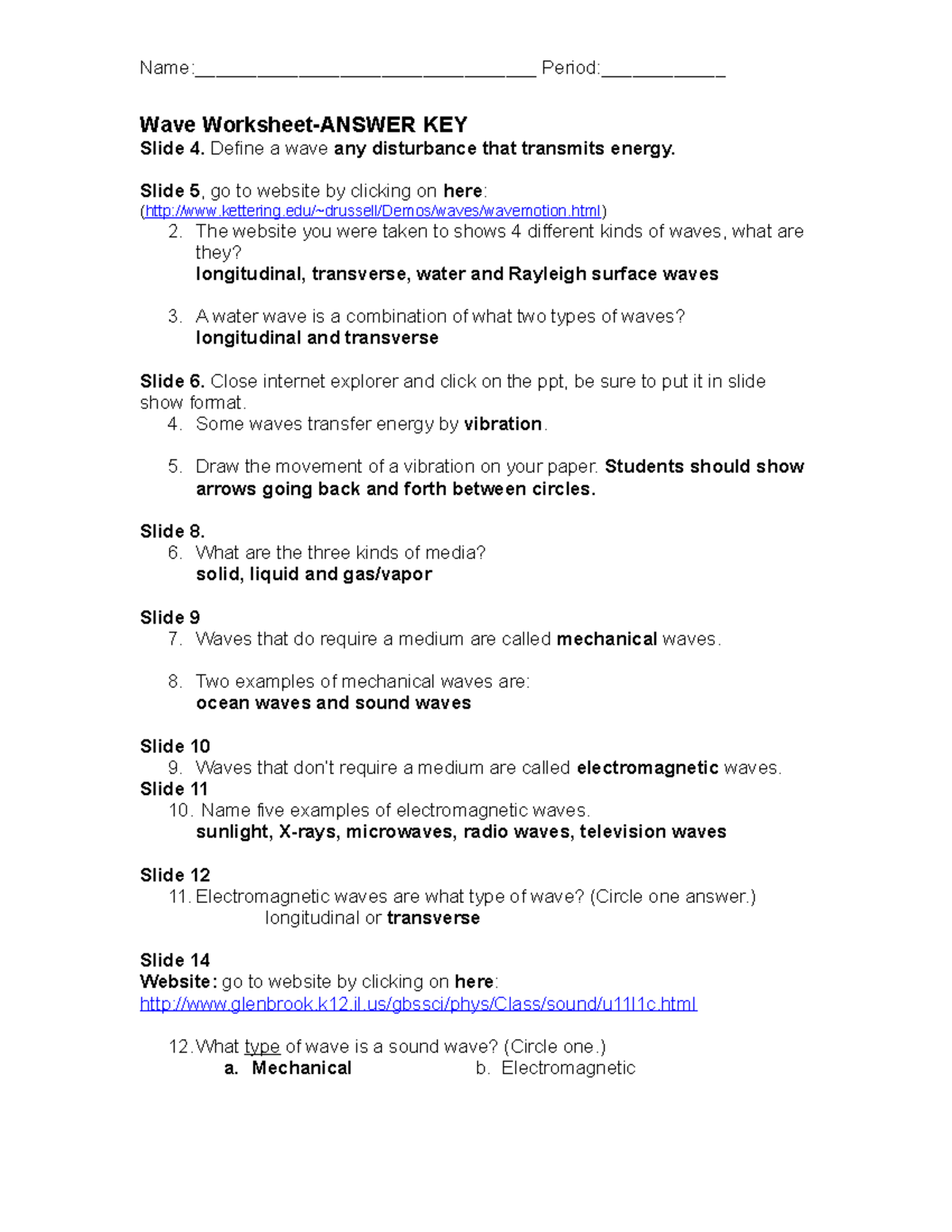 Answer Key Its All About Waves - Wave Worksheet-ANSWER KEY Slide 4 ...
