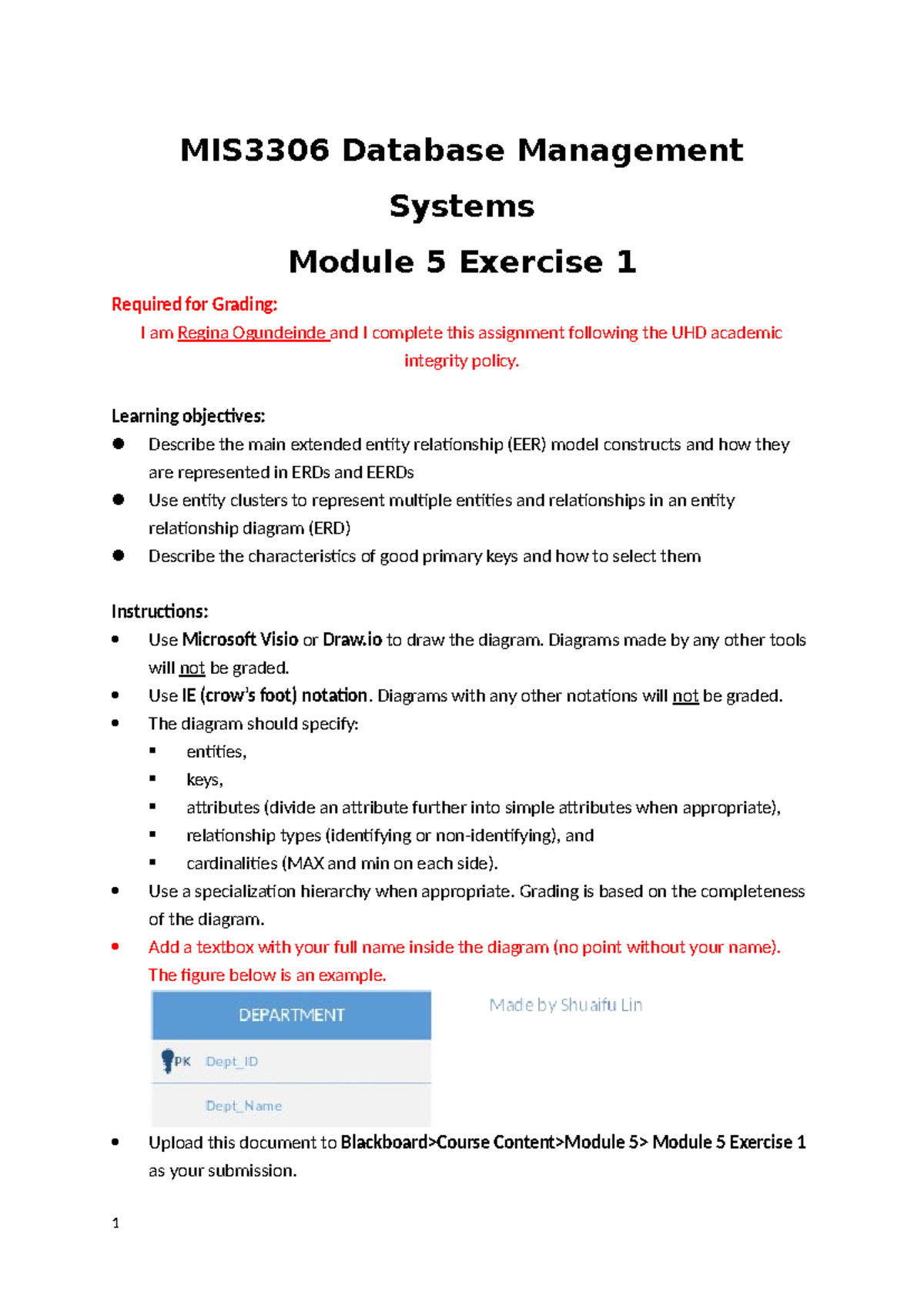 MIS3306 Module 5 Exercise 1 - EERD Creation and Answers - Studocu
