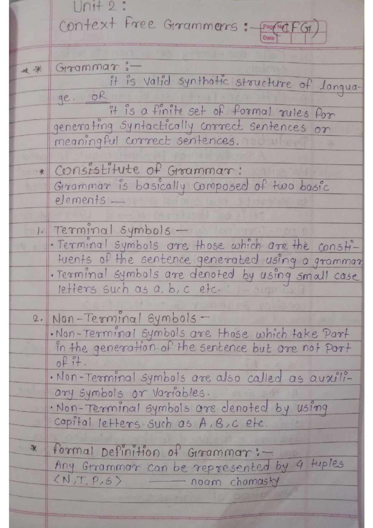 Unit 2: Context Free Grammar (CFG) Concepts and Derivations - Studocu