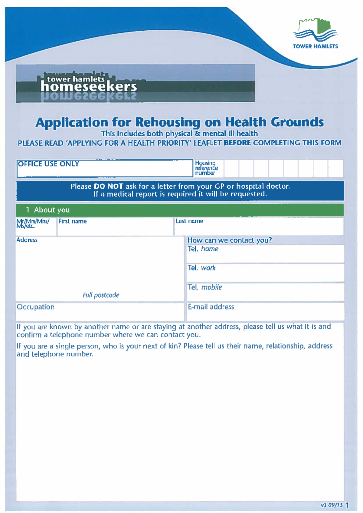Tower Hamlets Rehousing Application for Health Grounds - Studocu