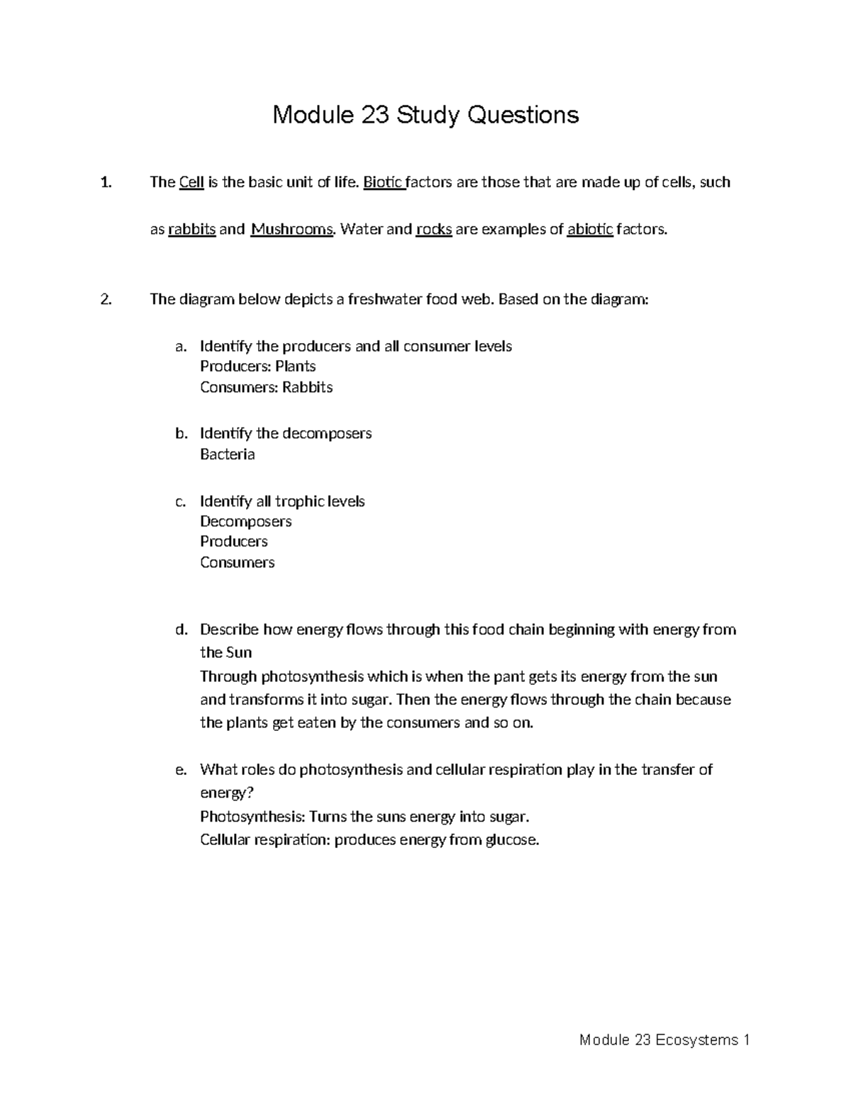 C190.v3 Module 23 Study Questions on Ecosystems and Energy Flow - Studocu