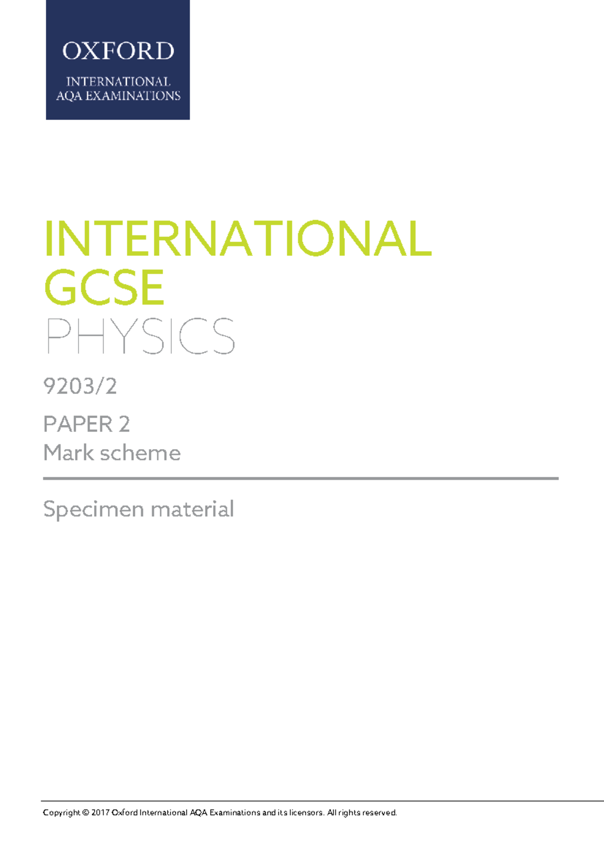 International GCSE Physics 9203 Mark Scheme Paper 2 v2 - Studocu