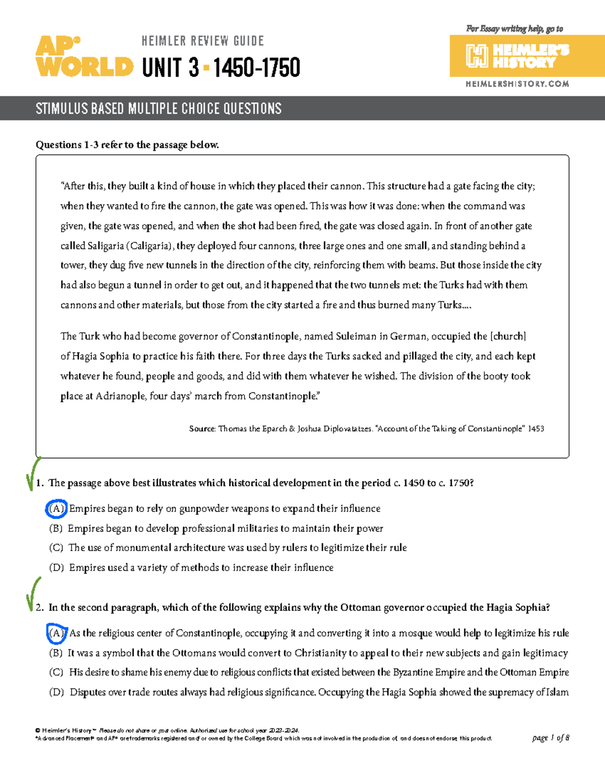 AP World History Unit 3: Stimulus-Based MCQs (1450-1750) - Studocu