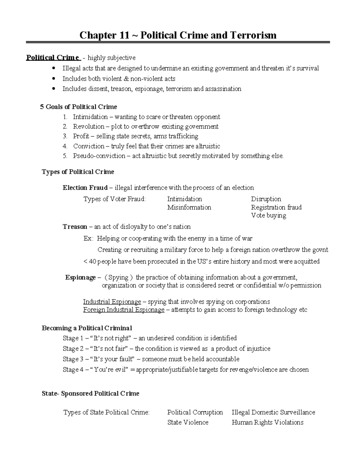 Political Crime and Terrorism: Concepts & Issues (Chapter 11) - Studocu