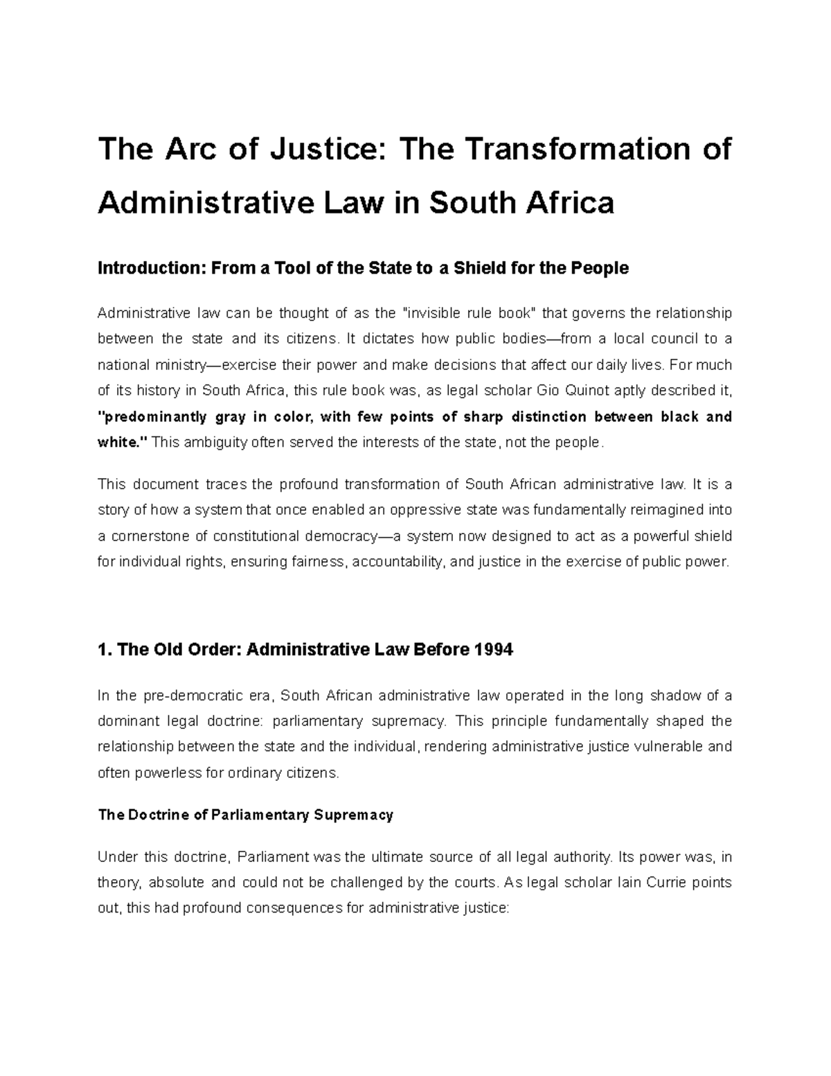 The Arc of Justice: Transforming Admin Law in South Africa (LAW 101 ...