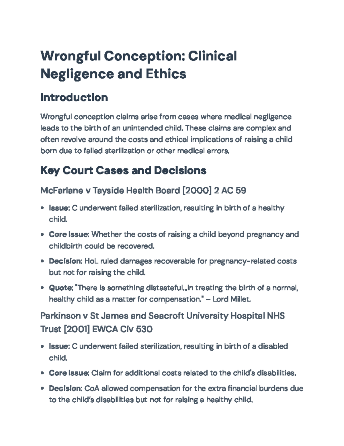 Wrongful Conception: Clinical Negligence and Ethics Overview - Wrongful Conception: Clinical ...