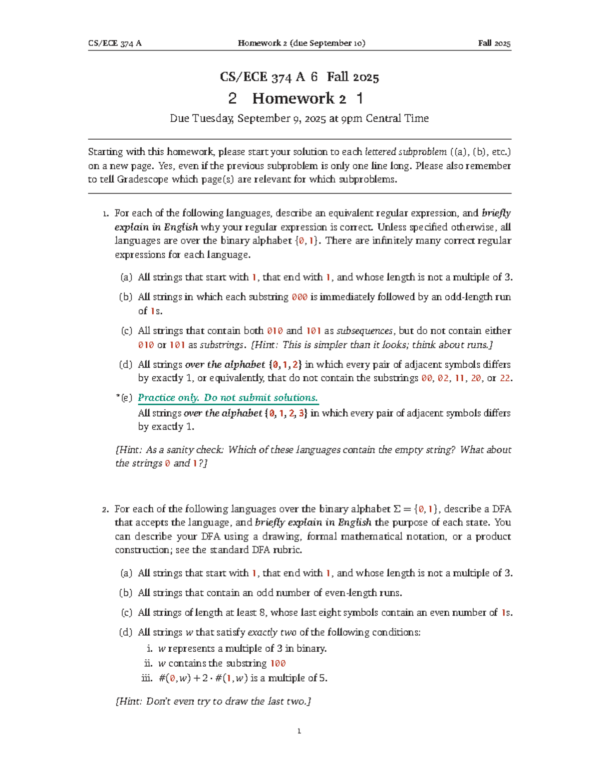 374 A Homework 2 Solutions (Due Sept 10, Fall 2025) - Studocu