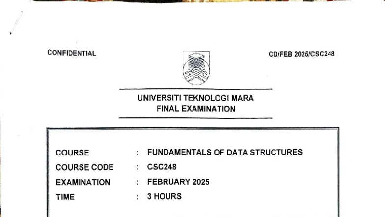 CSC248 Final Exam: Fundamentals of Data Structures - Feb 2025 - Studocu