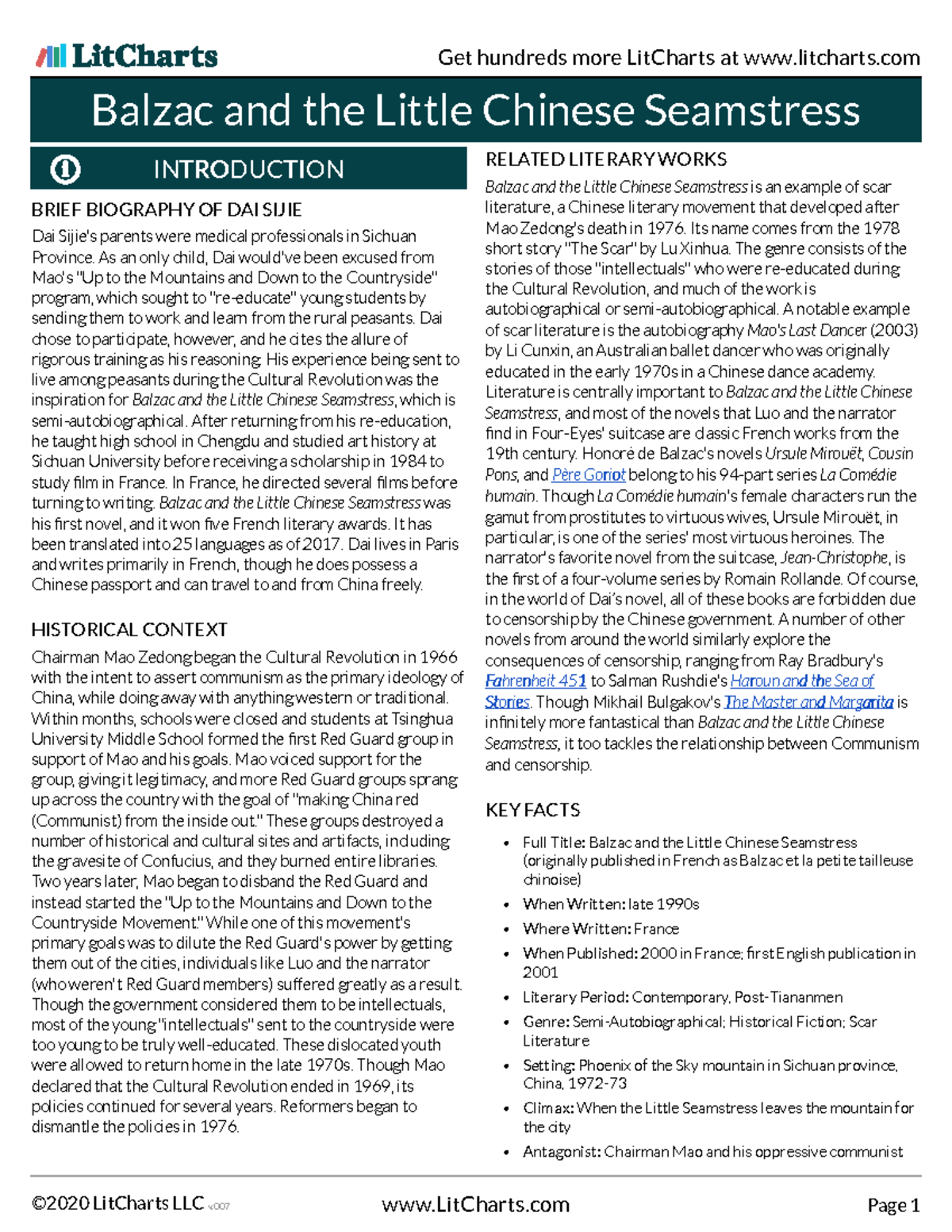 Balzac and the Little Chinese Seamstress: A Literary Exploration Chart ...