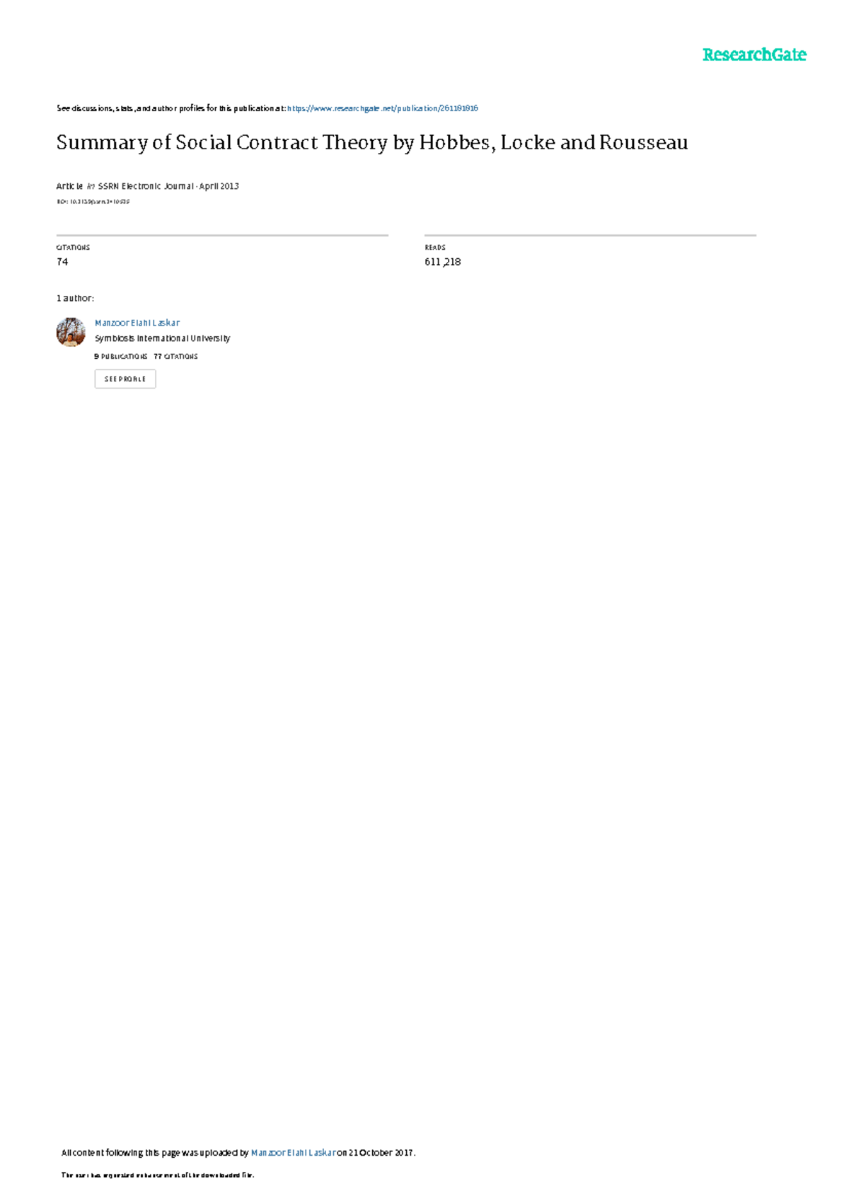 Summary of Social Contract Theory: Hobbes, Locke, & Rousseau (LL.M ...