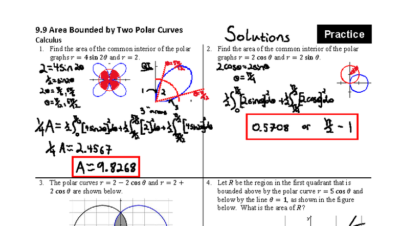Area Bounded by Two Polar Curves - Calc 1 Practice - Studocu