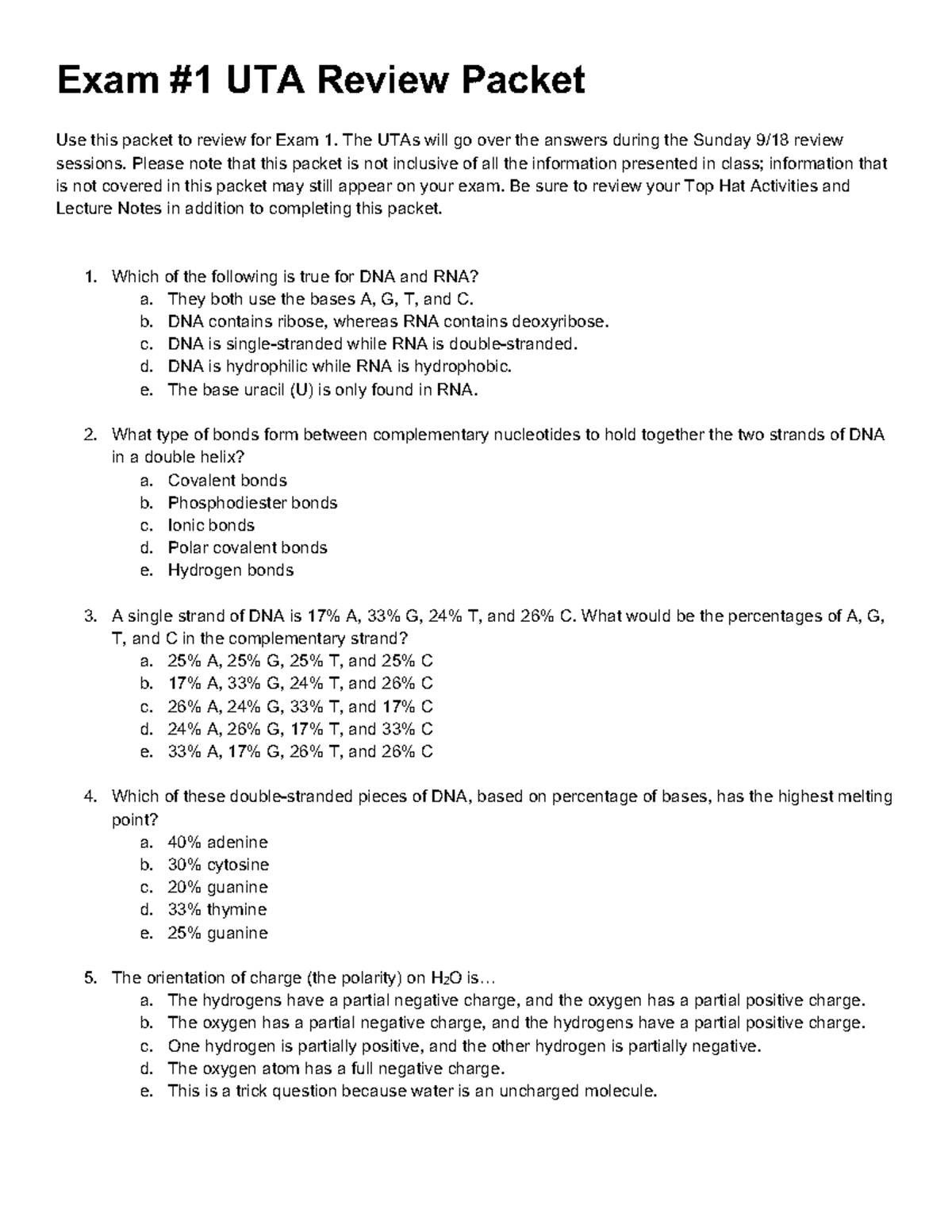 UTA Review Packet Exam 1 - Exam #1 UTA Review Packet Use this packet to ...