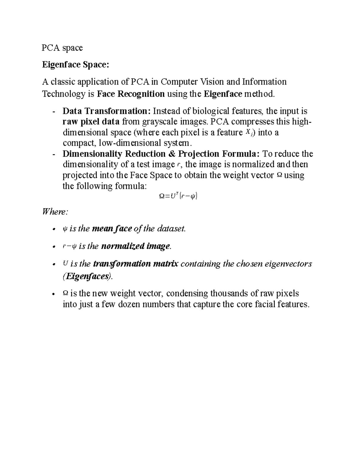 PCA & SVD in Face Recognition: A Study Guide for IT 101 - Studocu