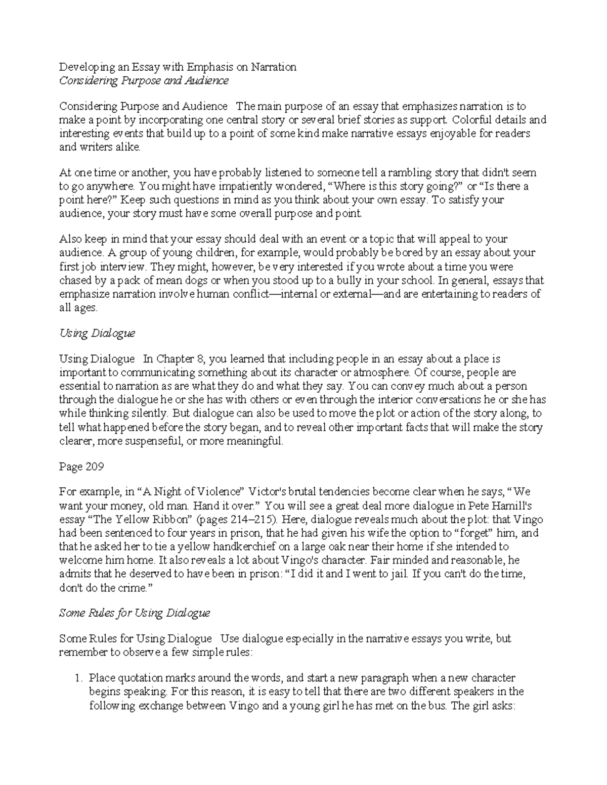 Developing an Essay with Emphasis on Narration - Developing an Essay ...
