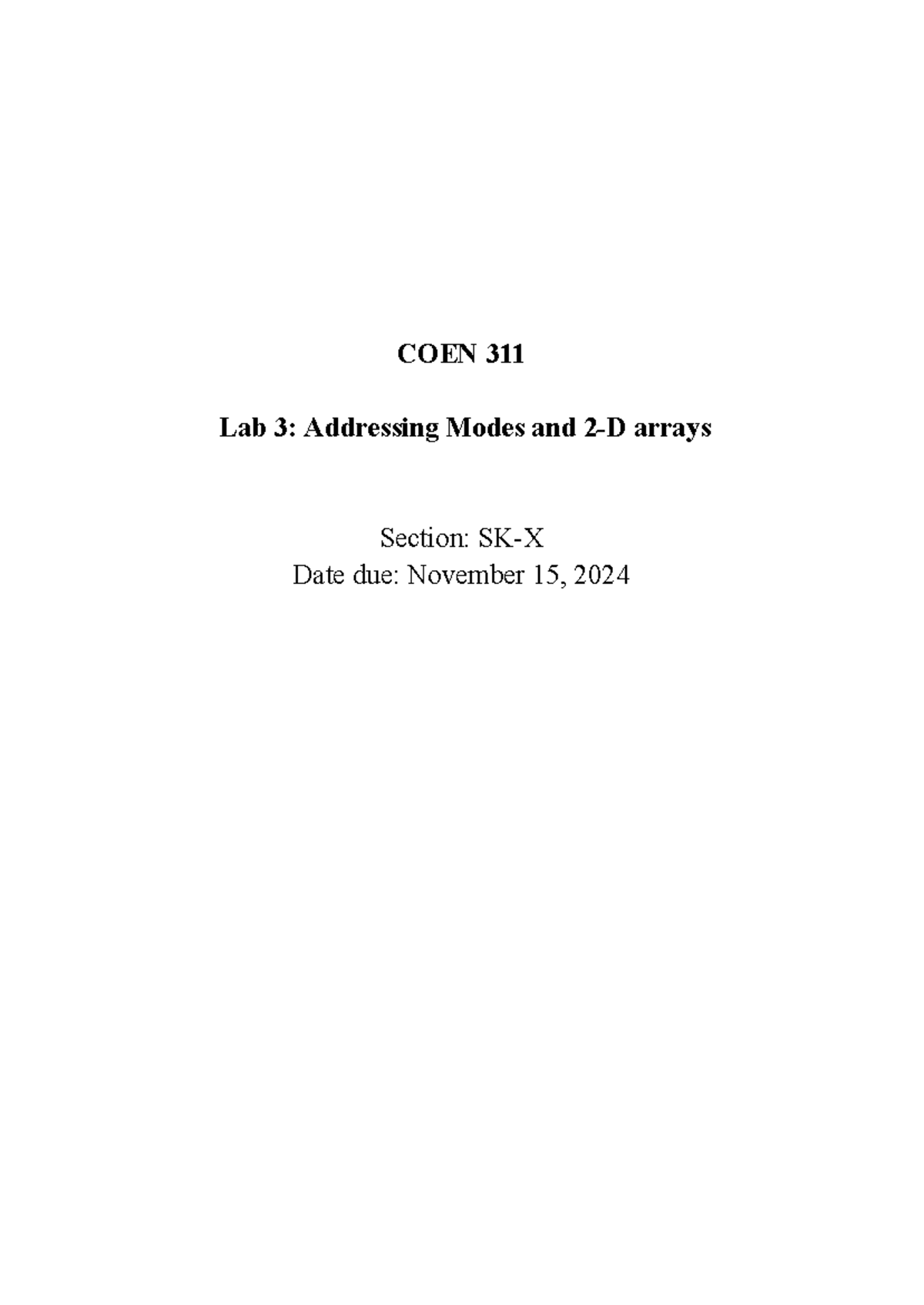 COEN 311 Lab 3: Exploring Addressing Modes in Assembly Language - Studocu