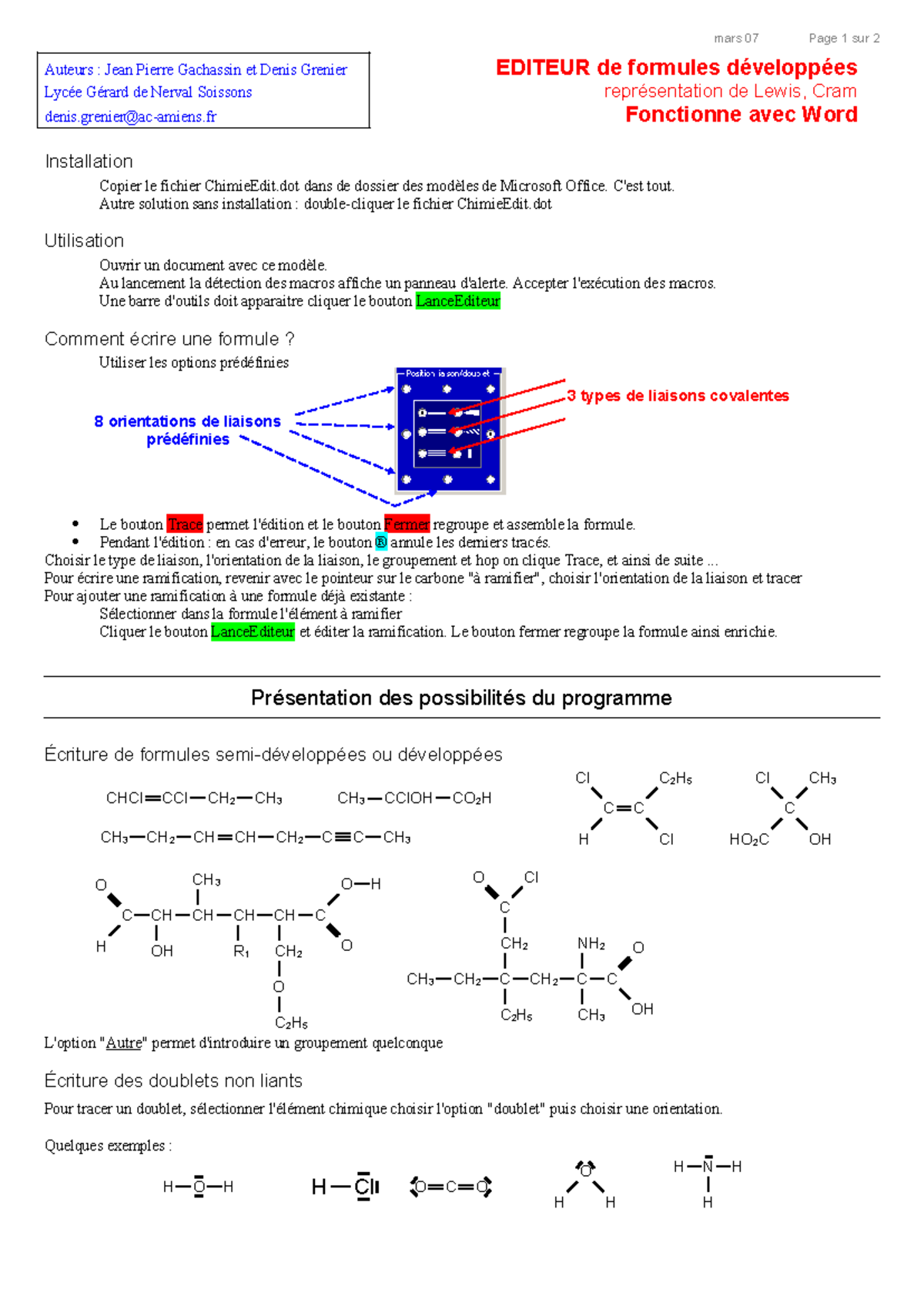 Presentation Edit Formules Chimie - mars 07 Page 1 sur 2 Auteurs : Jean ...