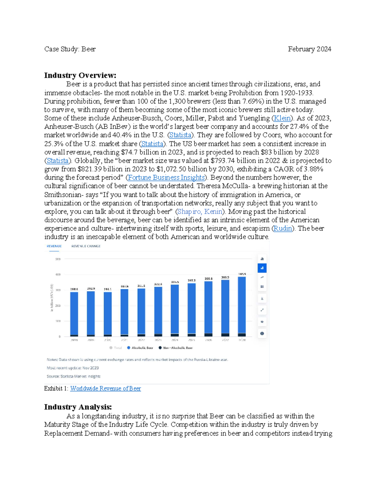 Case Study: Beer Industry Overview (Feb 2024) - Studocu