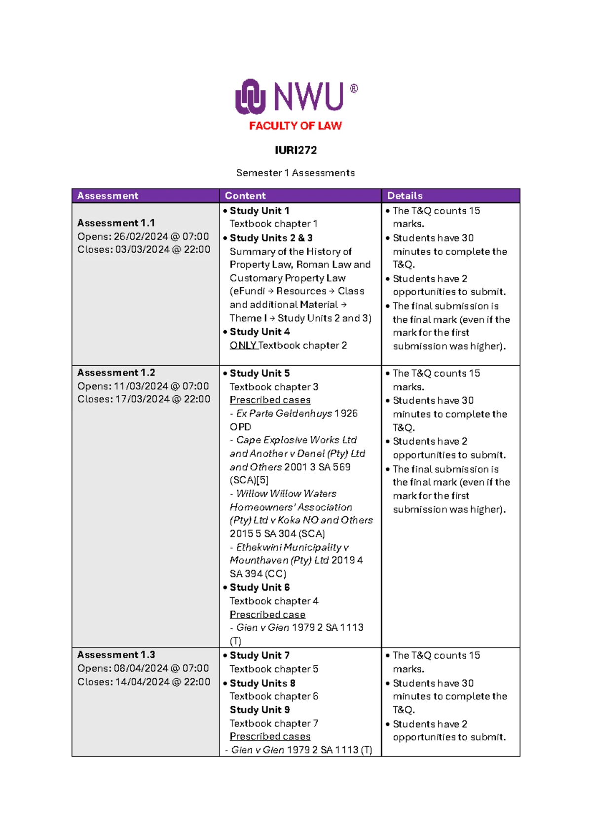 NWU UG Exam Timetable 2024 S1 Both Opp 20240507 - Module Date Session ...