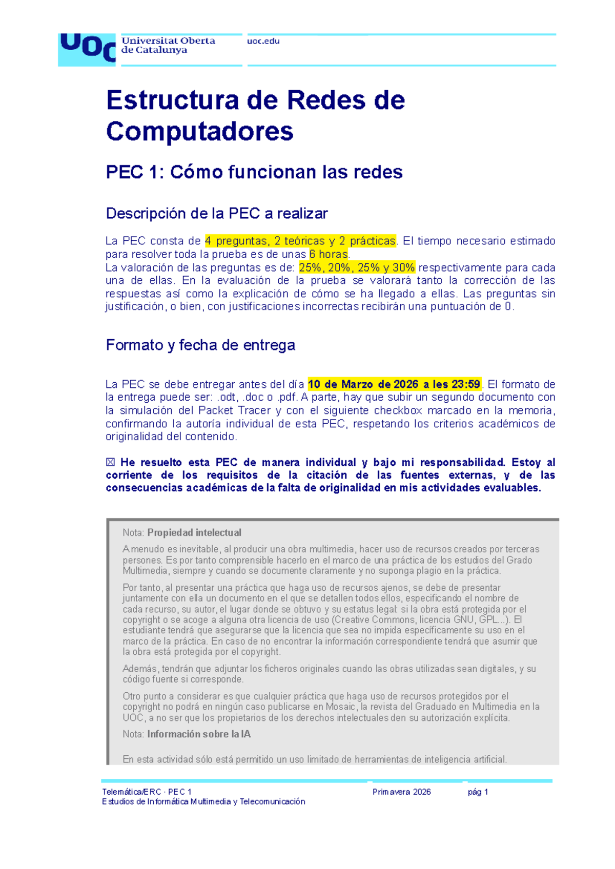 PEC 1: Estructura y Funcionamiento de Redes de Computadores - Primavera ...