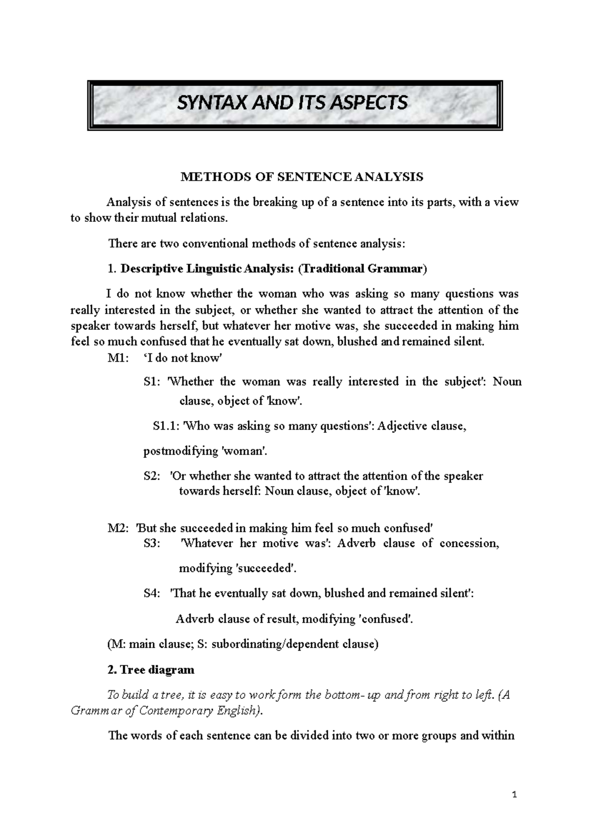 SYNTAX AND SENTENCE ANALYSIS METHODS (ENG 101) - Studocu
