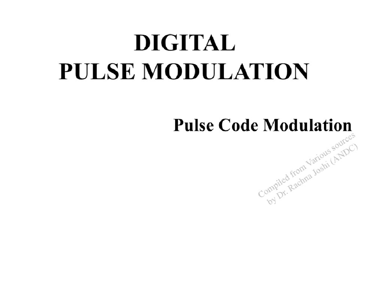 L7 - Pulse Code Modulation Overview and Advantages (ANDCCS) - Studocu