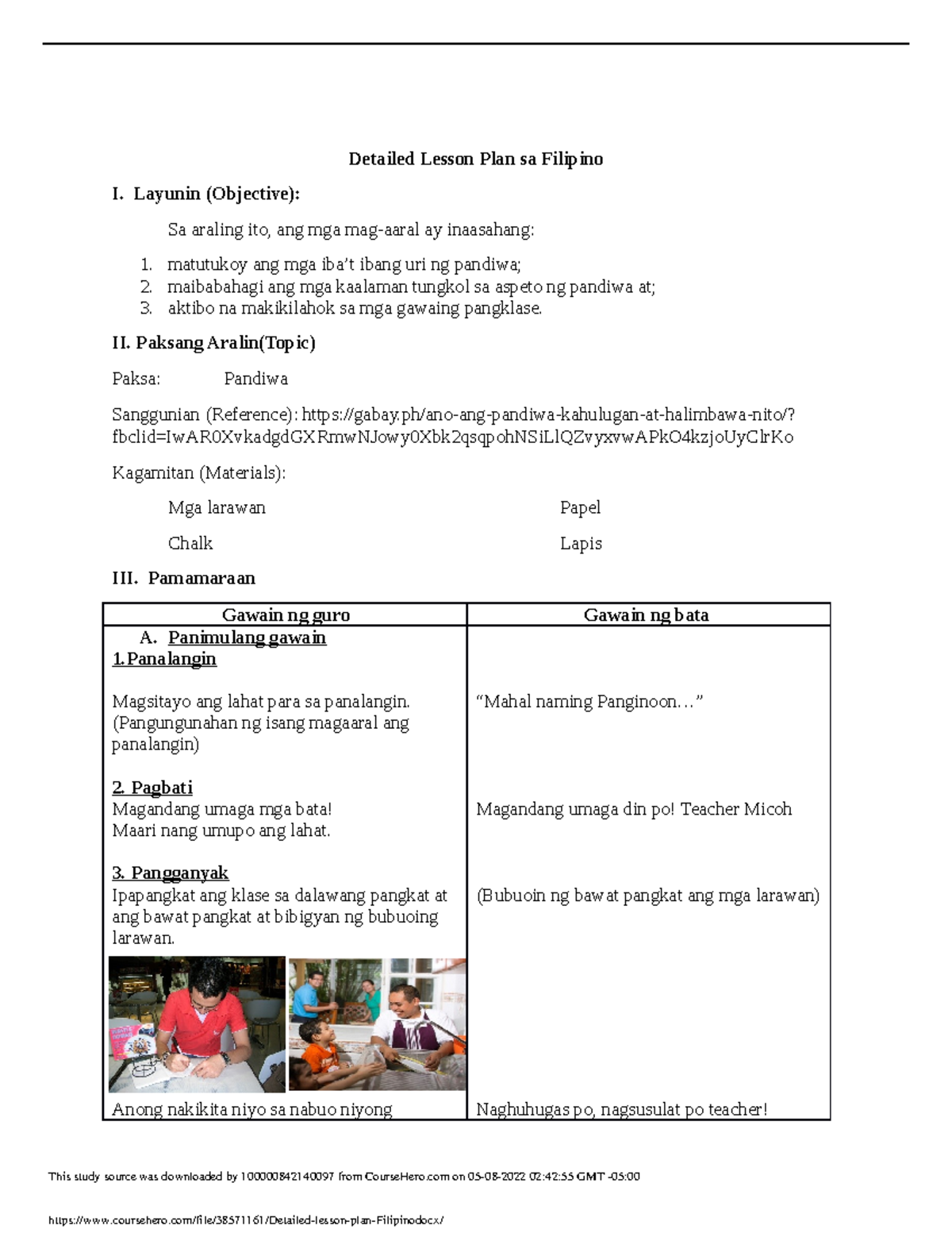 Detailed Lesson Plan (DLPT): Pandiwa sa Filipino Class - Studocu